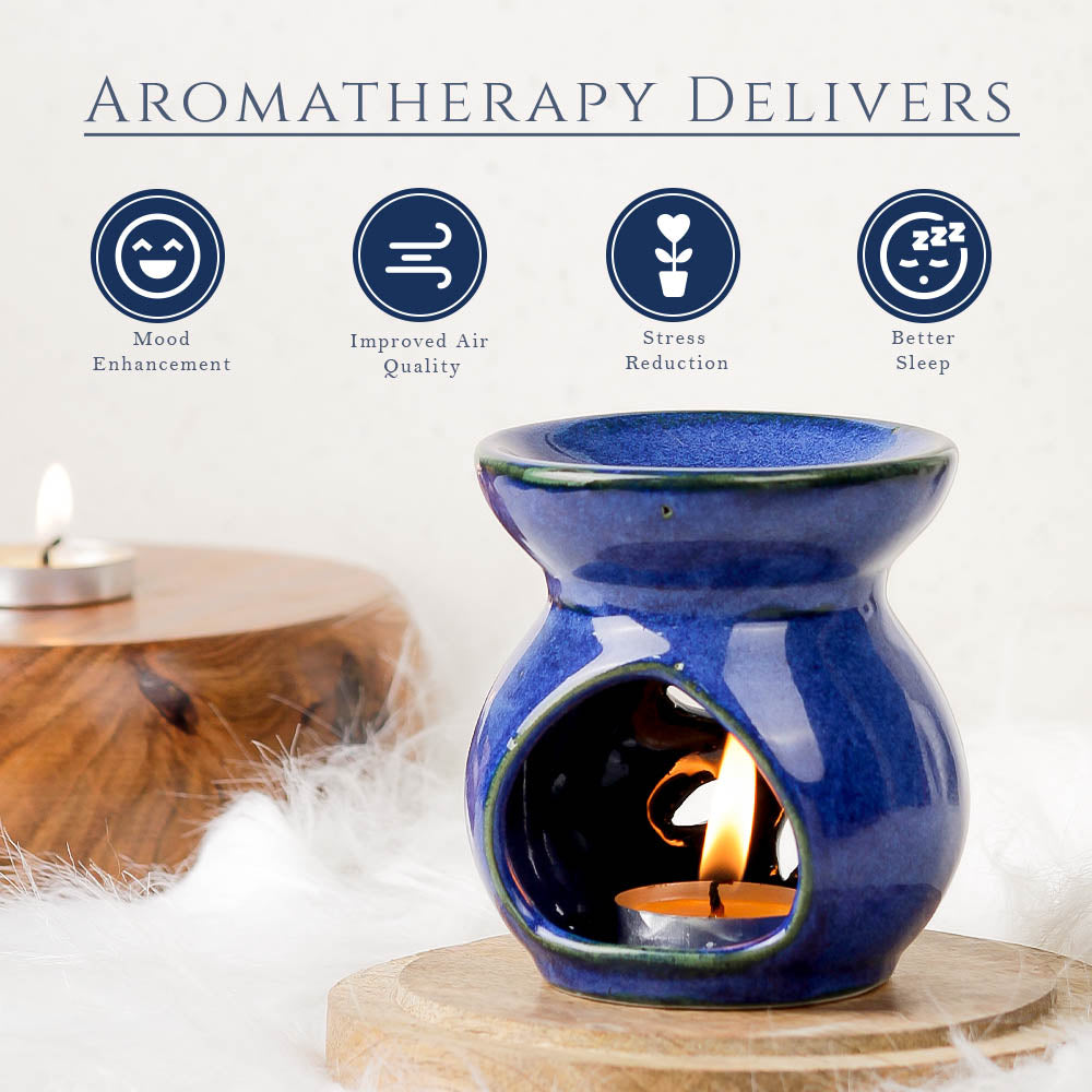 Blue Ceramic Aroma Diffuser Fragrance Humidifier Aroma Oil Burner for ...