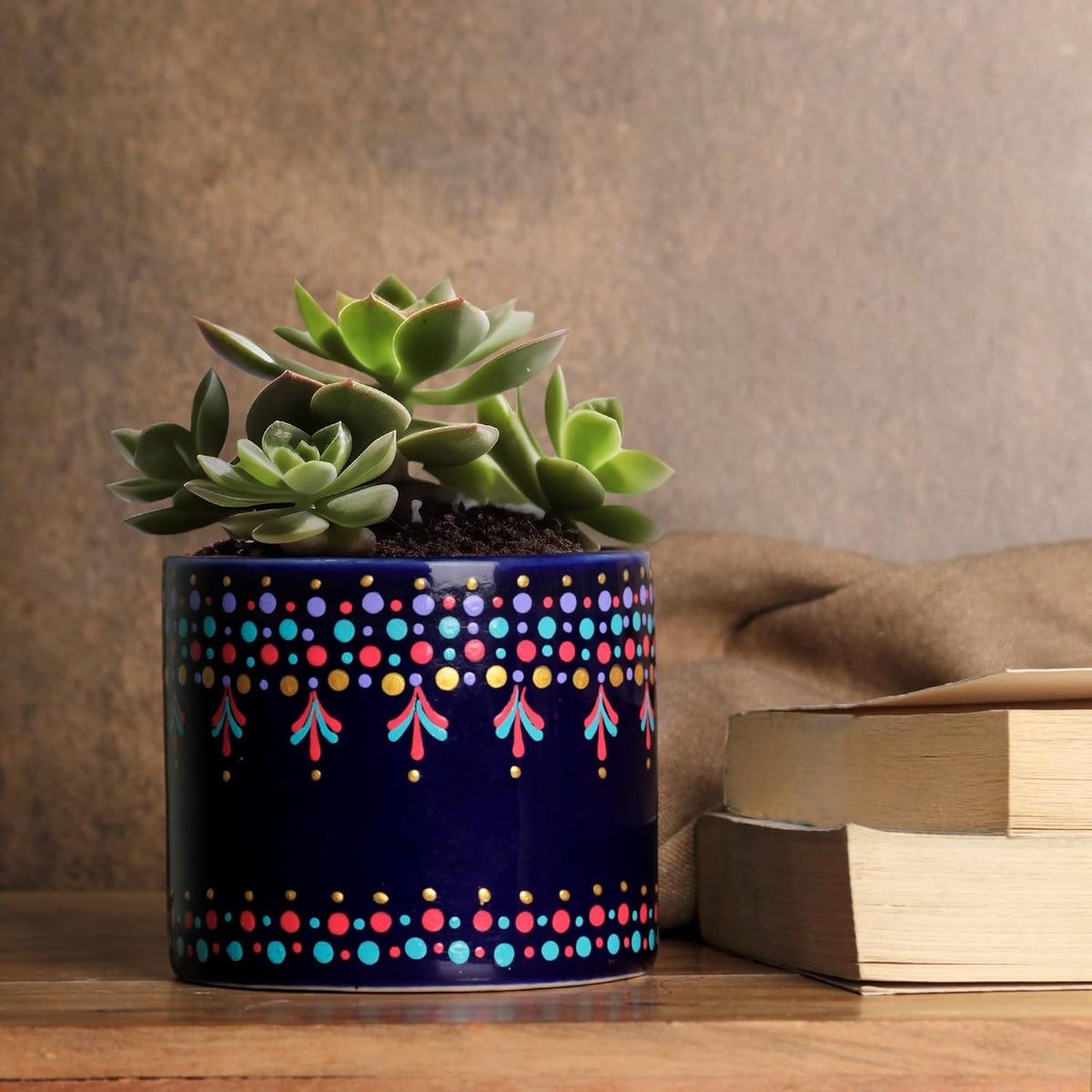 Cylindrical Tribal Dotted Ceramic Clay Pots | Nursery Plant Ceramic Pot ...