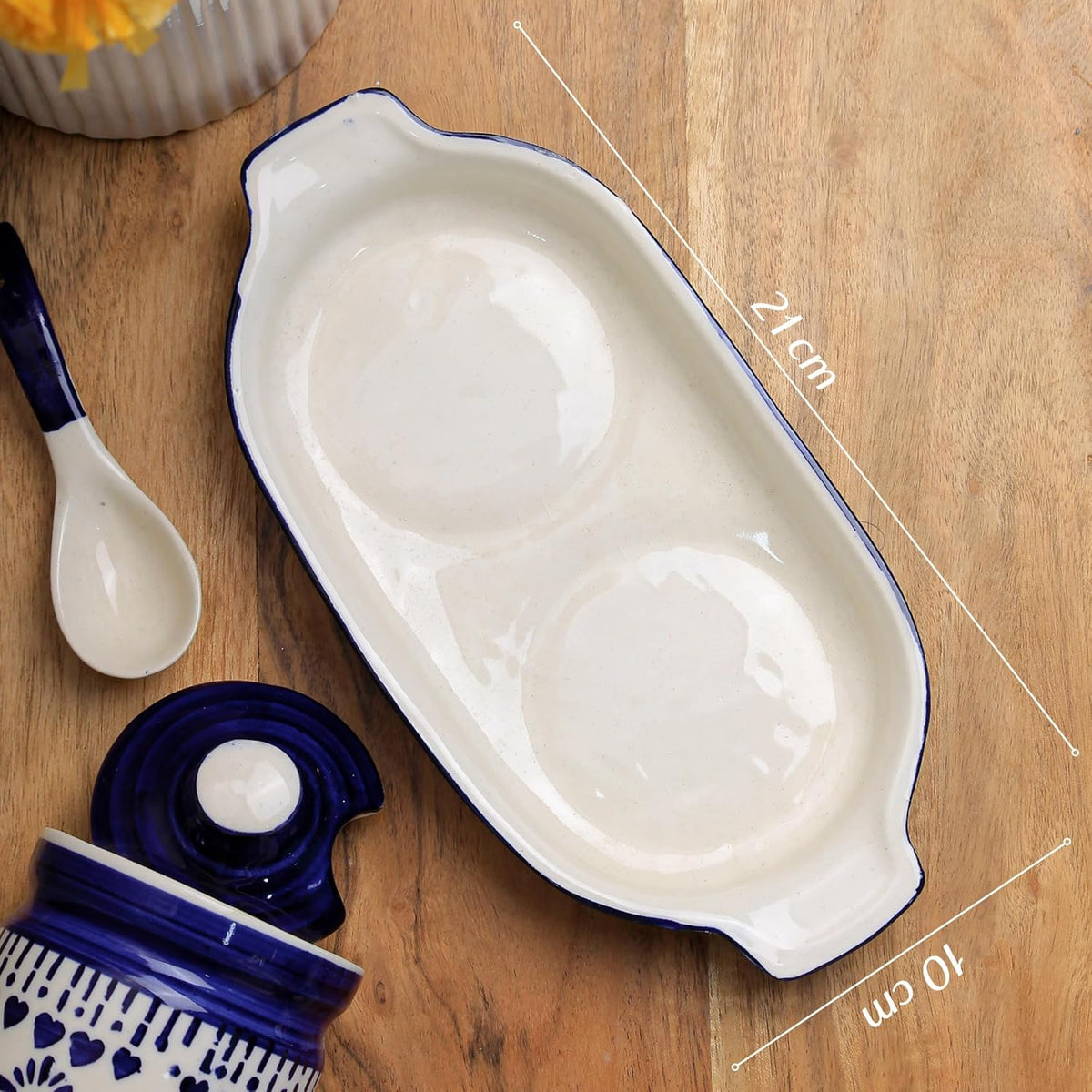 Blue Drape Ceramic Pickle Jar with Tray & Spoon (250 ML Each) – The ...
