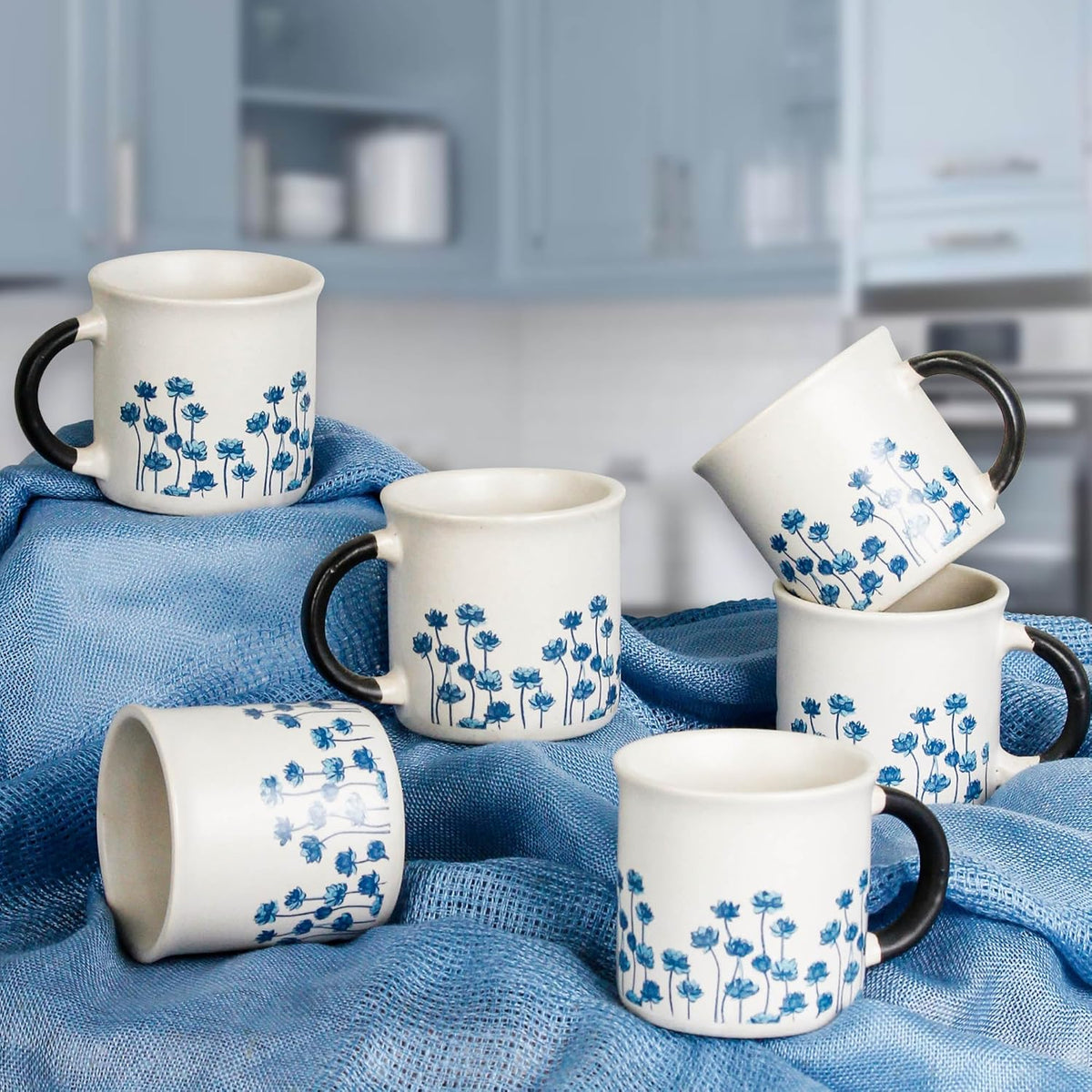 Blue Flower Tea Cup Set of 6, 150 ML | Set Of Cups For Tea – The Earth ...