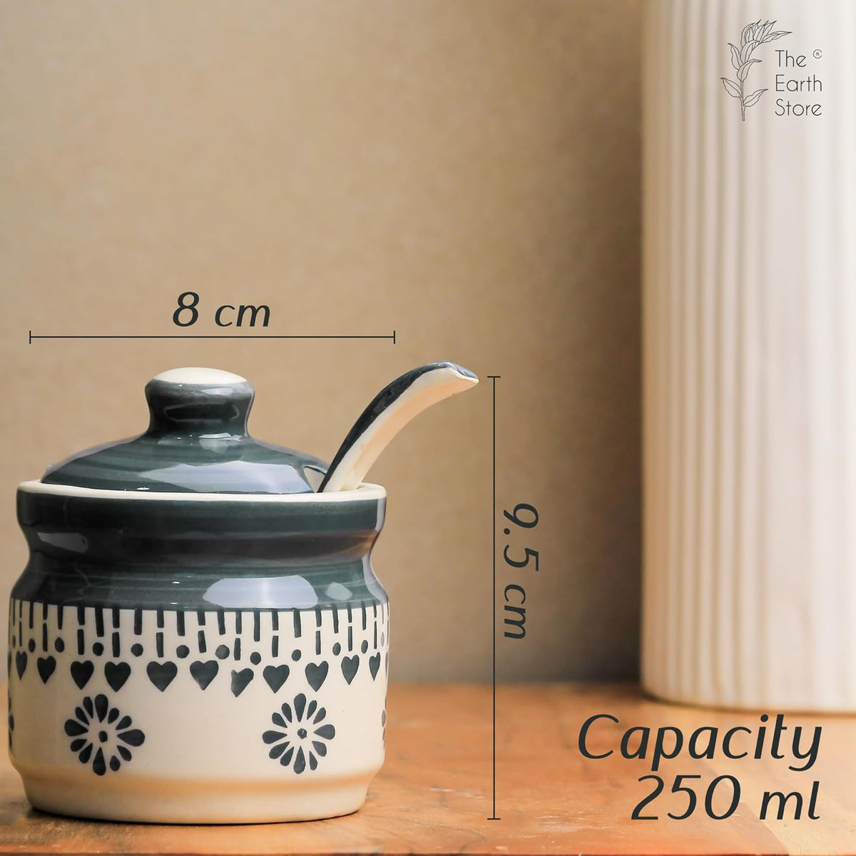 Grey Drape Ceramic Pickle Jar with Tray and Spoon 250ML – The Earth Store